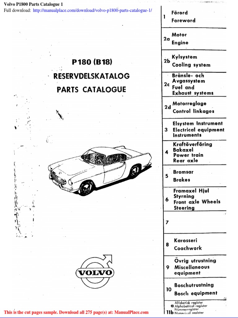 Volvo p1800 Parts Catalogue 1 | PDF