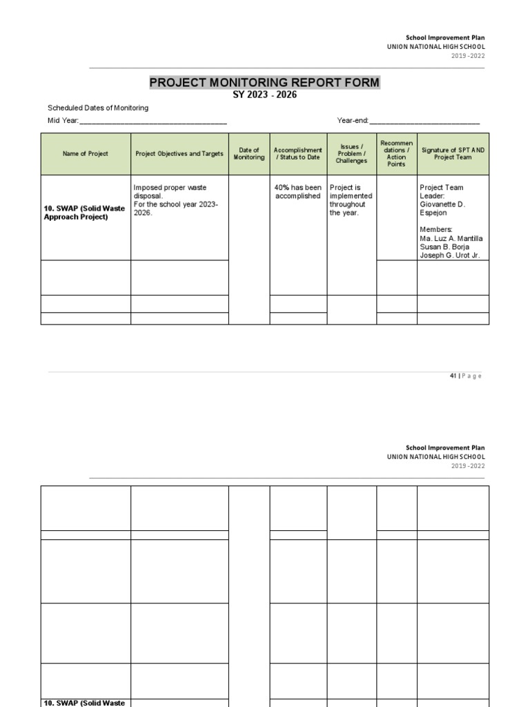 Project Monitoring Evaluation Form Swap Pdf