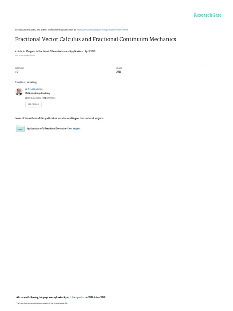 Fractional Vector Calculusand Fractional Continuum Mechanics | PDF