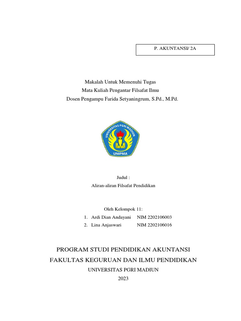 Makalah Kel 11 - Aliran-Aliran Filsafat Pendidikan | PDF Makalah Kel 11 - Aliran-Aliran Filsafat Pendidikan | PDF