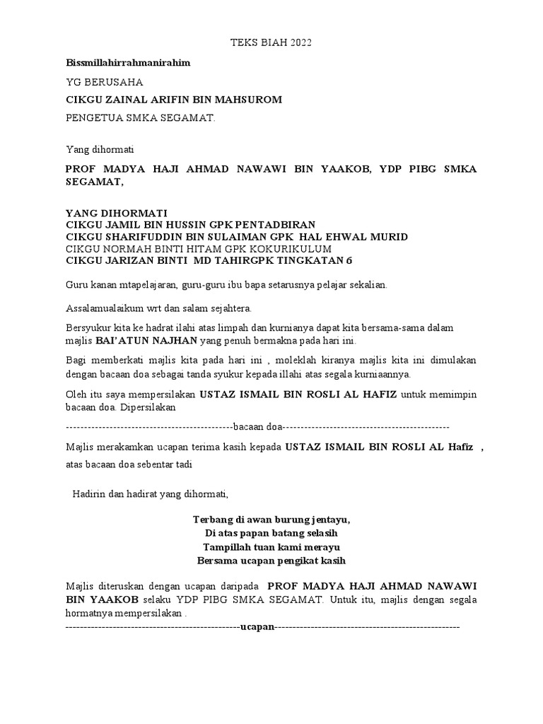 Teks Biah 2022 | PDF