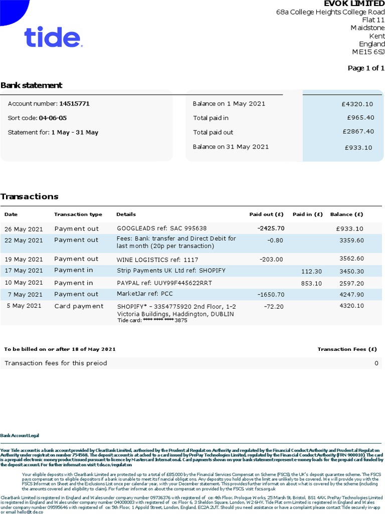 Page 1of 1: Tide Card: 3875 | PDF | Payments | Banks