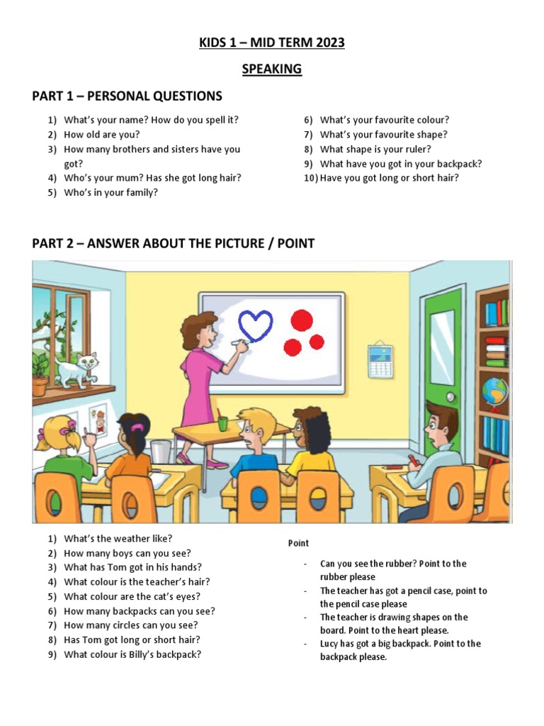 Kids 1 - Speaking Mid Term | PDF