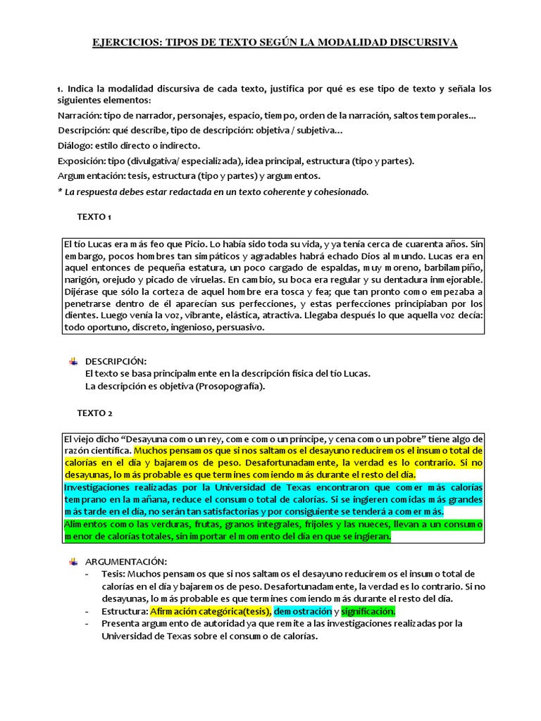 Tipos de Texto según la Modalidad Discursiva | PDF | Narración ...