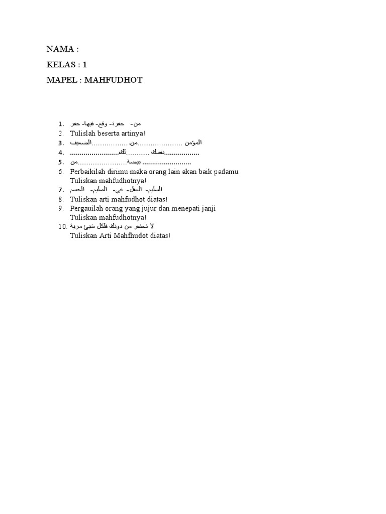 Soal Mahfudhot Dan Mutholaah | PDF