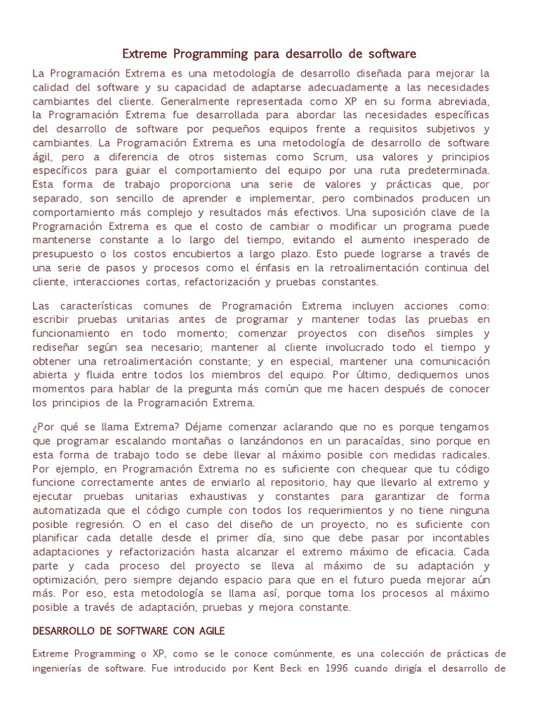 Extreme Programming para Desarrollo de Software | PDF