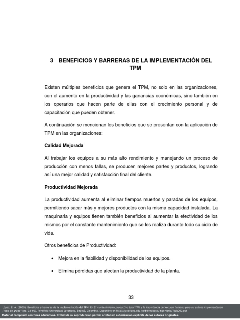 Beneficios y Barreras de La Implementación Del TPM | PDF | Business ...