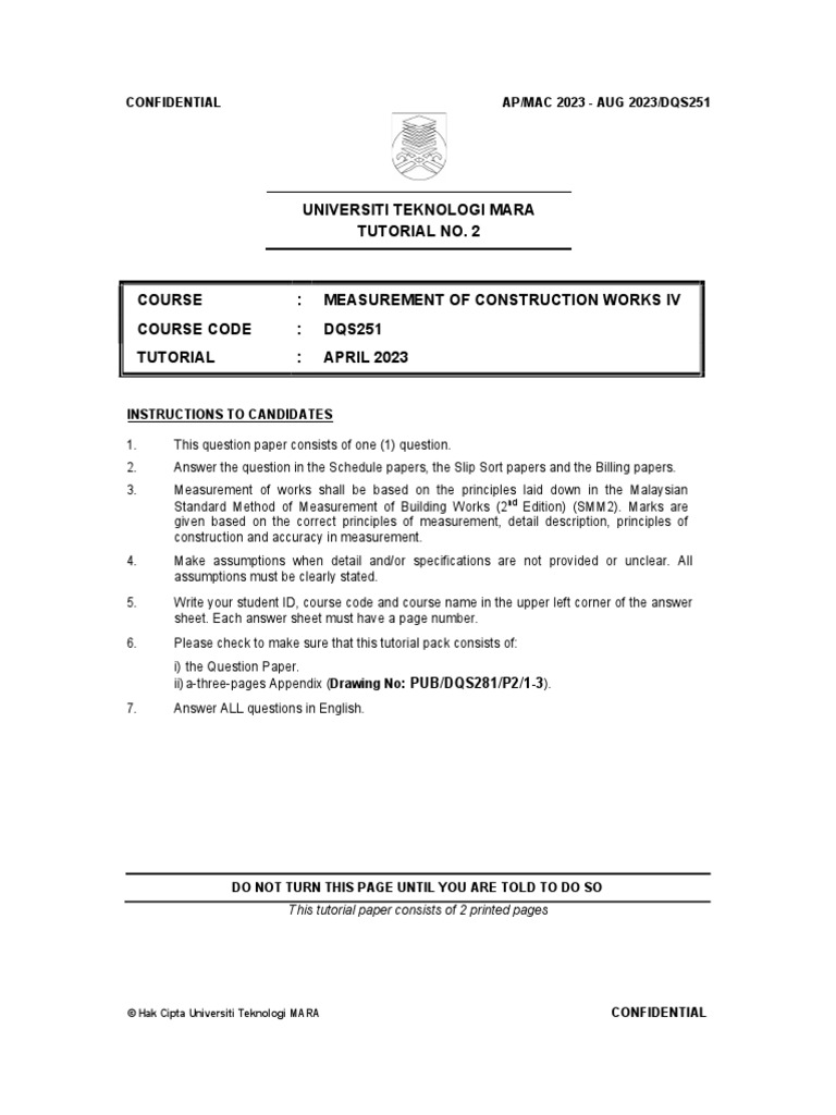 DQS251 - Tutorial No. 2 - Basement - April 2023 ALL | PDF