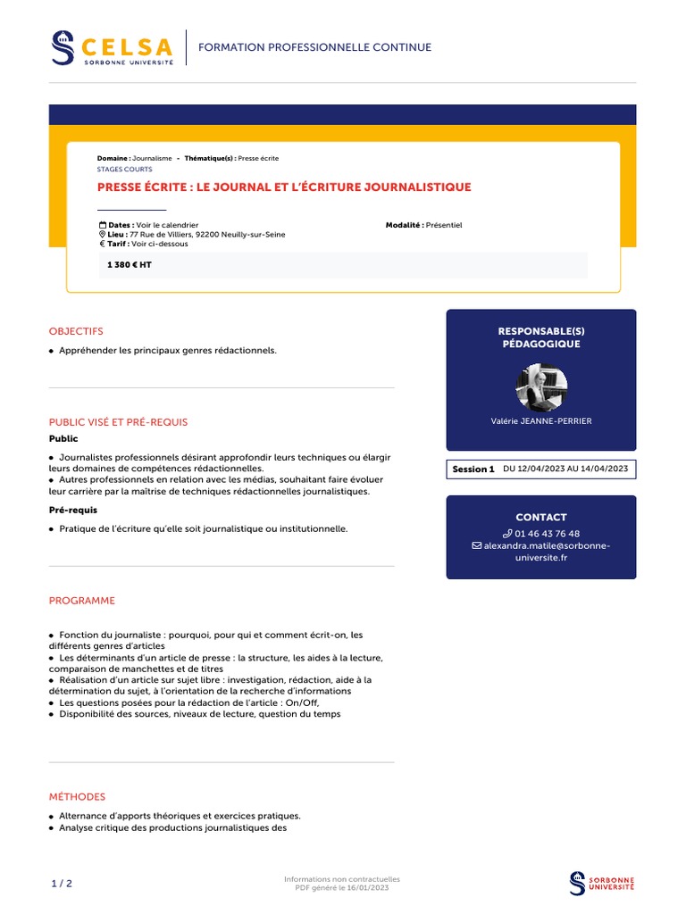 Formation en Écriture Journalistique | PDF | Évolution de carrière