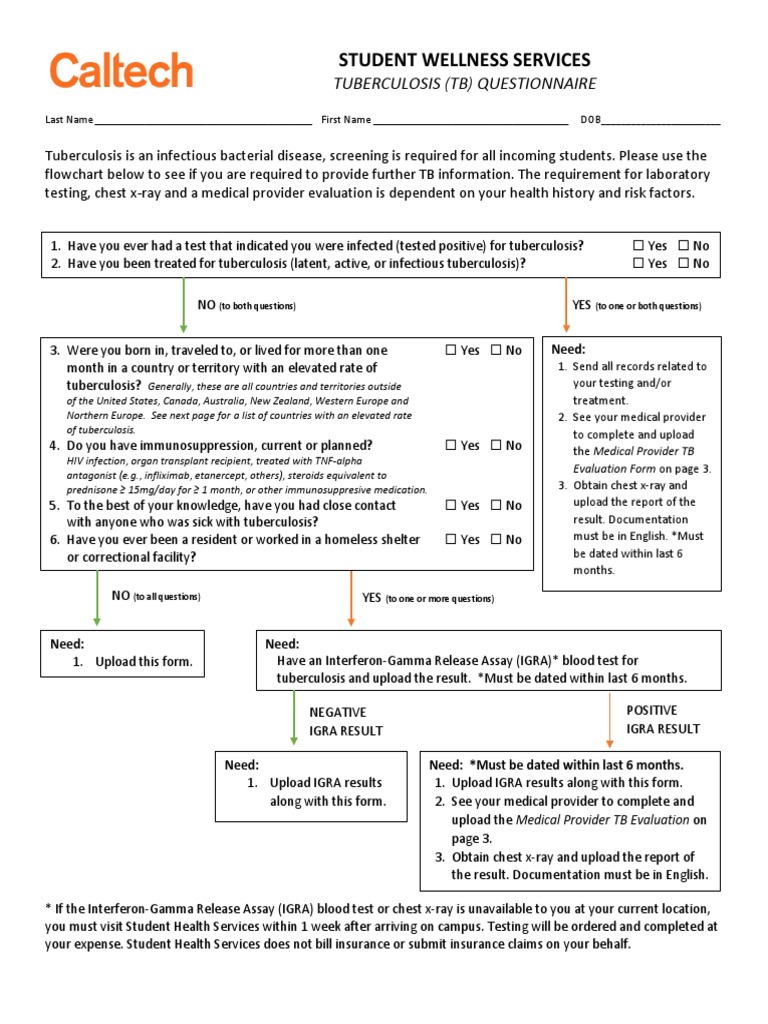 2023.04.04 TB Questionnaire - Fillable PDF | PDF | Tuberculosis | Infection