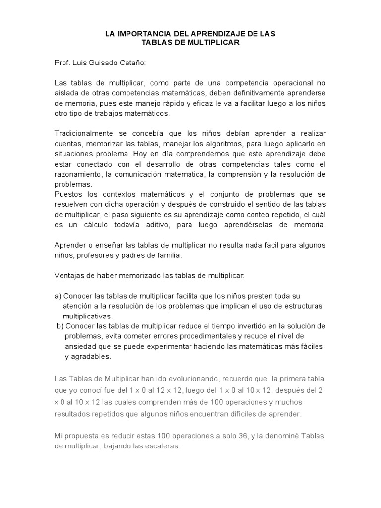 Estrategias para Aprender Tablas de Multiplicar | PDF | Multiplicación ...