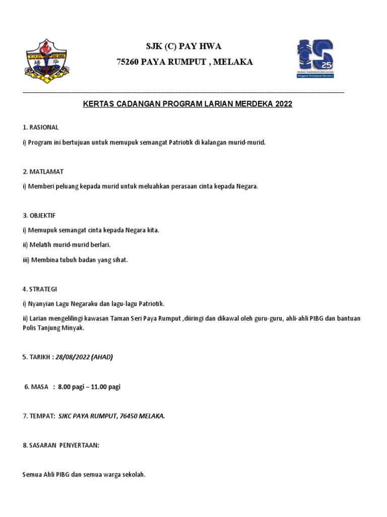 KERTAS CADANGAN PROGRAM LARIAN MERDEKA 2022 | PDF