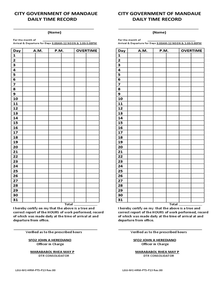City Government of Mandaue Daily Time Record City Government of Mandaue ...