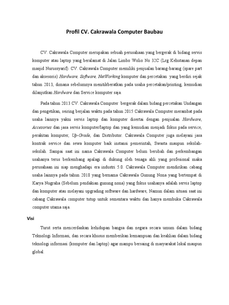 Profil CV. Cakrawala Computer | PDF | Komputer