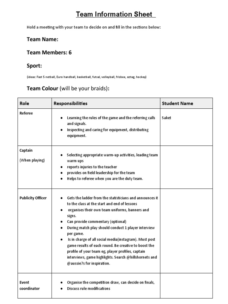 SEPEP Team Sheet | PDF