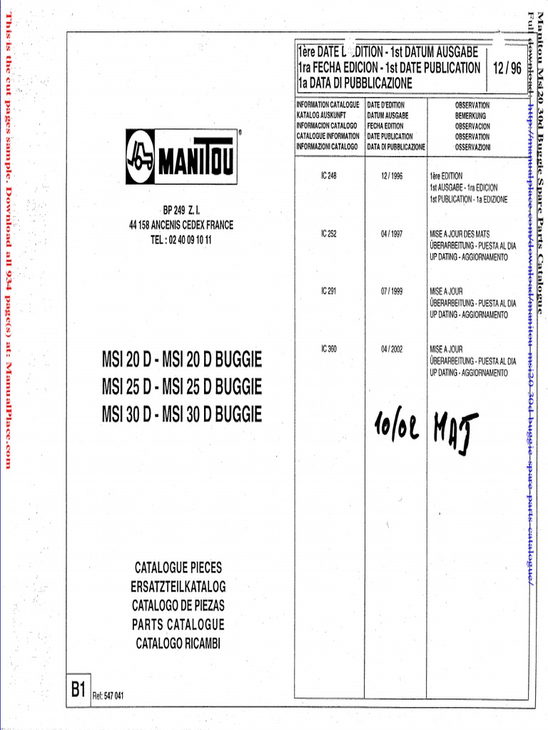 Manitou MSI20 30D Parts Catalogue | PDF