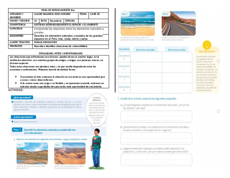 Ficha de Reforzamiento de Sociales (1ro) | PDF