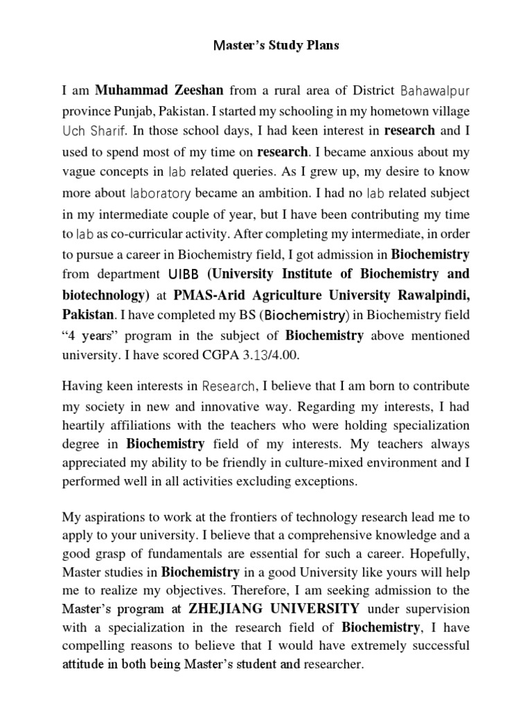 Study Plan For Master in Biotechnology | PDF | Academic Degree | Cognition