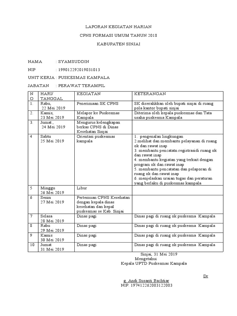 Laporan Kegiatan Harian | PDF