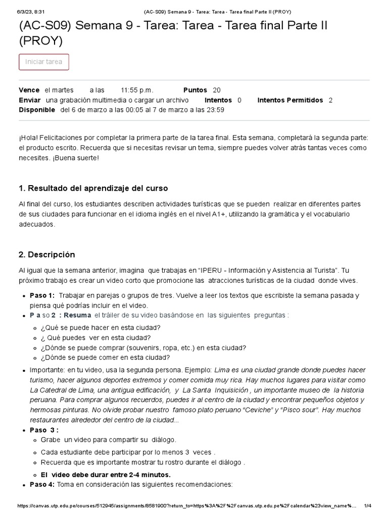 (AC-S09) Semana 9 - Tarea_ Tarea - Tarea Final Parte II (PROY) | PDF | Ciencia cognitiva ...