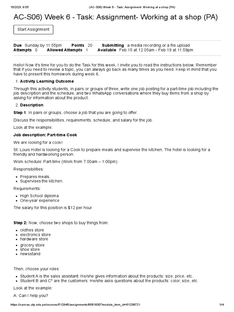 (AC-S06) Week 6 - Task - Assignment - Working at A Shop (PA) | PDF