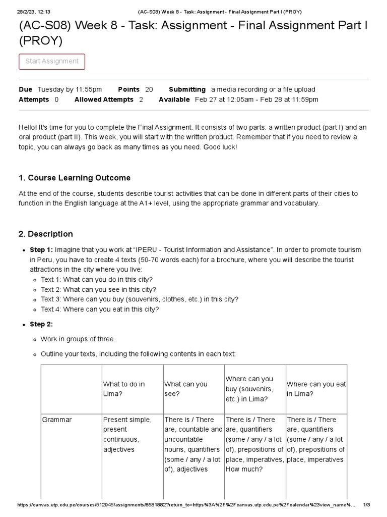 (AC-S08) Week 8 - Task - Assignment - Final Assignment Part I (PROY) | PDF