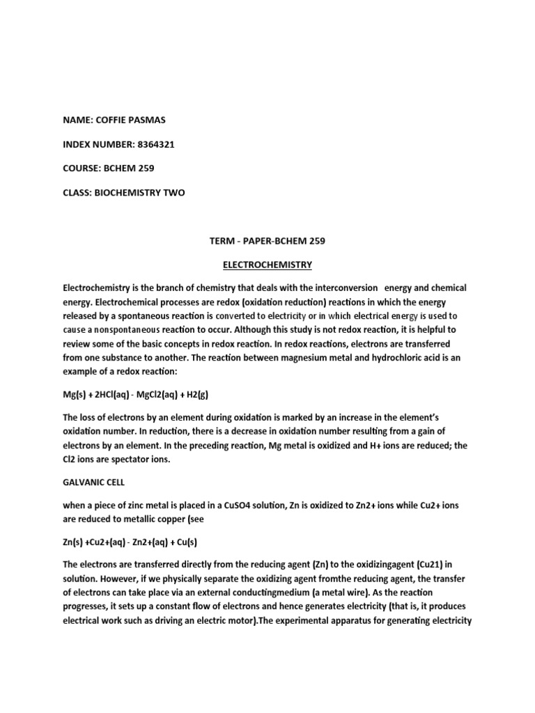 Term Paper | PDF | Redox | Electrochemistry