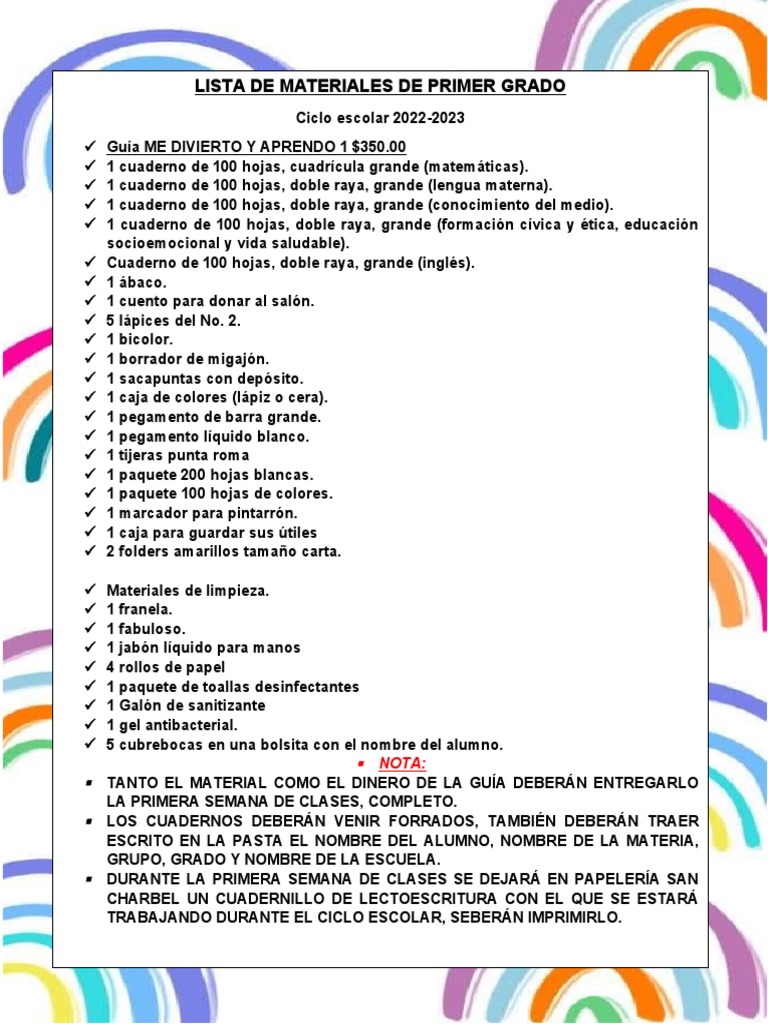 LISTA DE MATERIALES | PDF