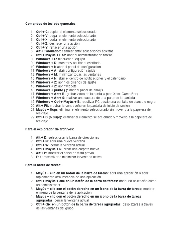 Comandos de Teclado Generales (Windows 11) | PDF