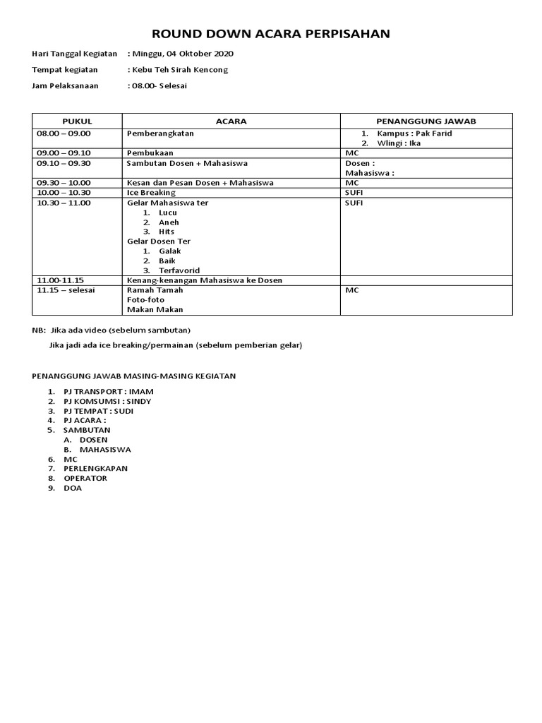 Round Down Acara Perpisahan | PDF