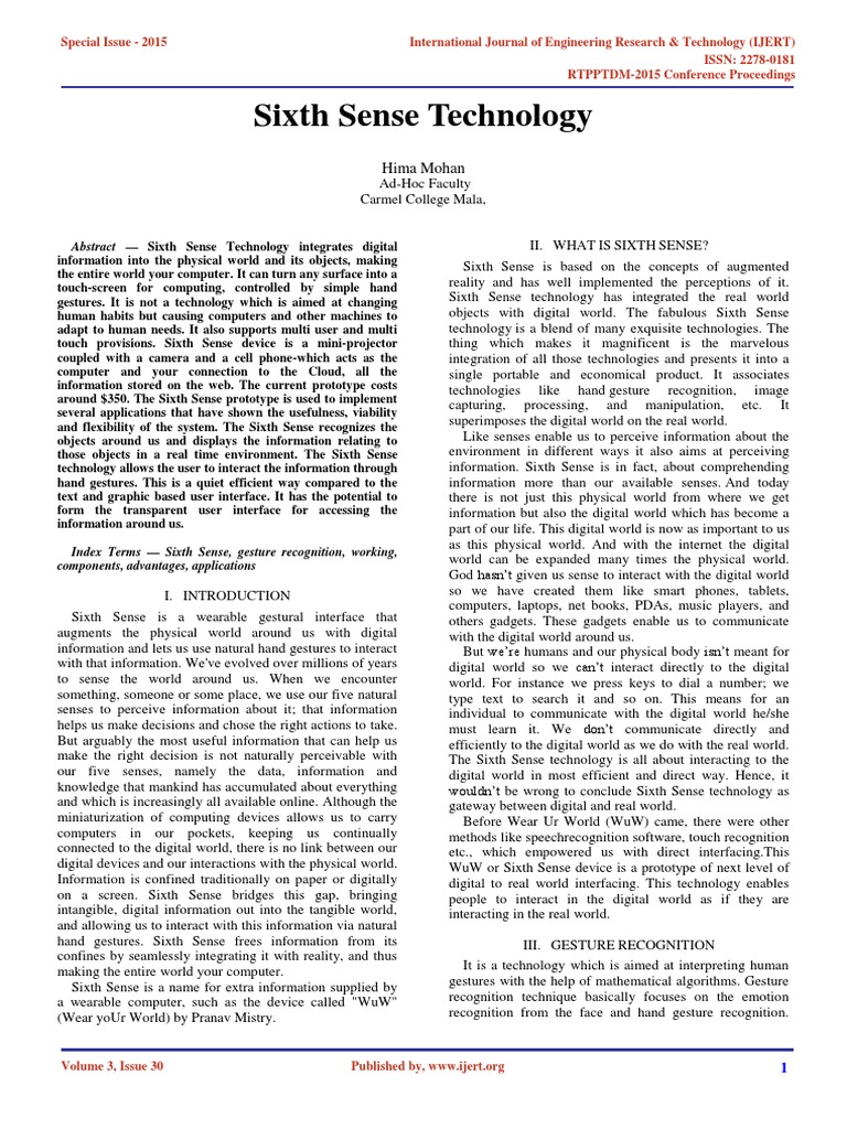 Sixth Sense Technology IJERTCONV3IS30003 | PDF | Graphical User ...