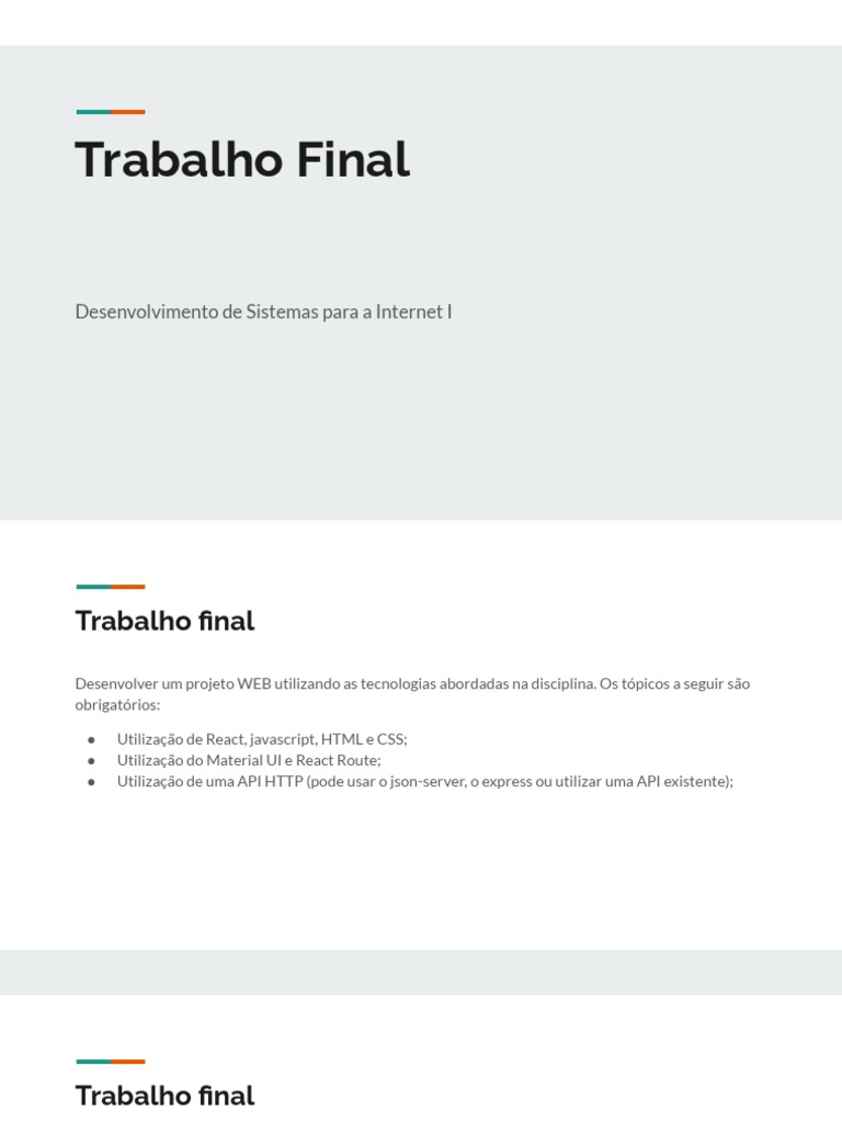 Aula 11 - Especificao Do Trabalho Final | PDF