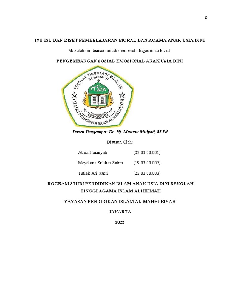 Makalah Isu Dan Riset Pembelajaran Moral Dan Agama Aud Oke | PDF | Karier & Perkembangan