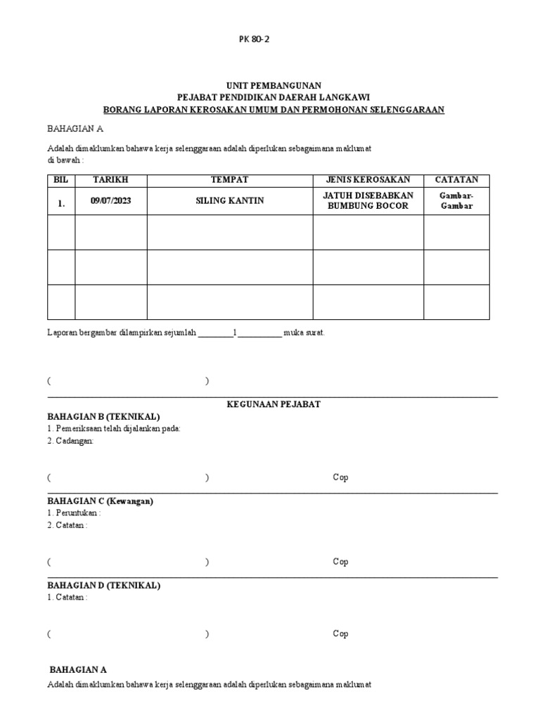 Borang PK 08 2 Borang Laporan Kerosakan Terkini | PDF