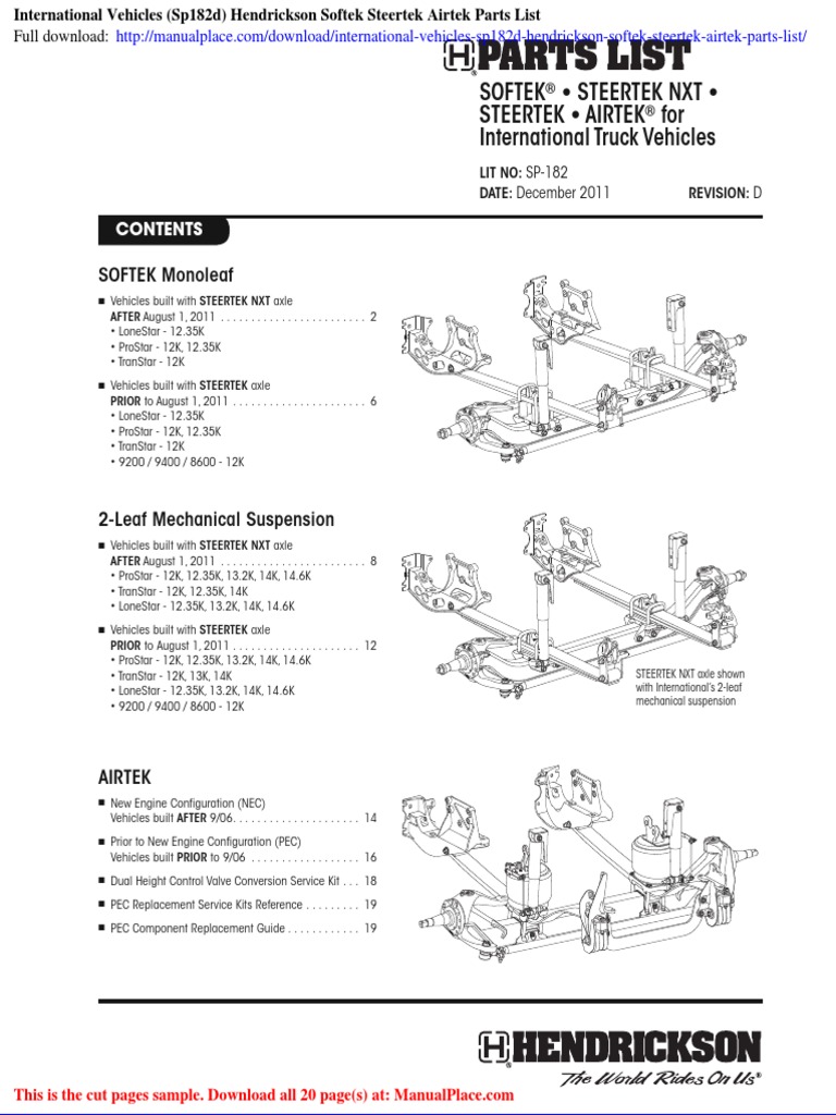 International Vehicles Sp182d Hendrickson Softek Steertek Airtek Parts ...