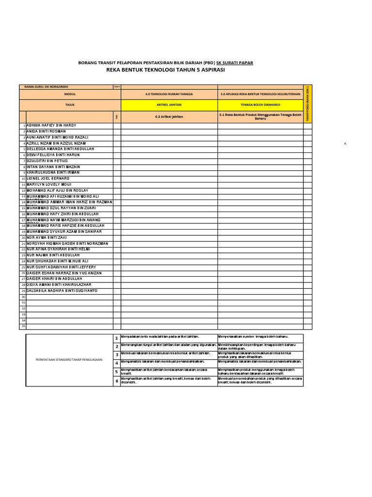 BORANG TRANSIT RBT TAHUN 5 | PDF