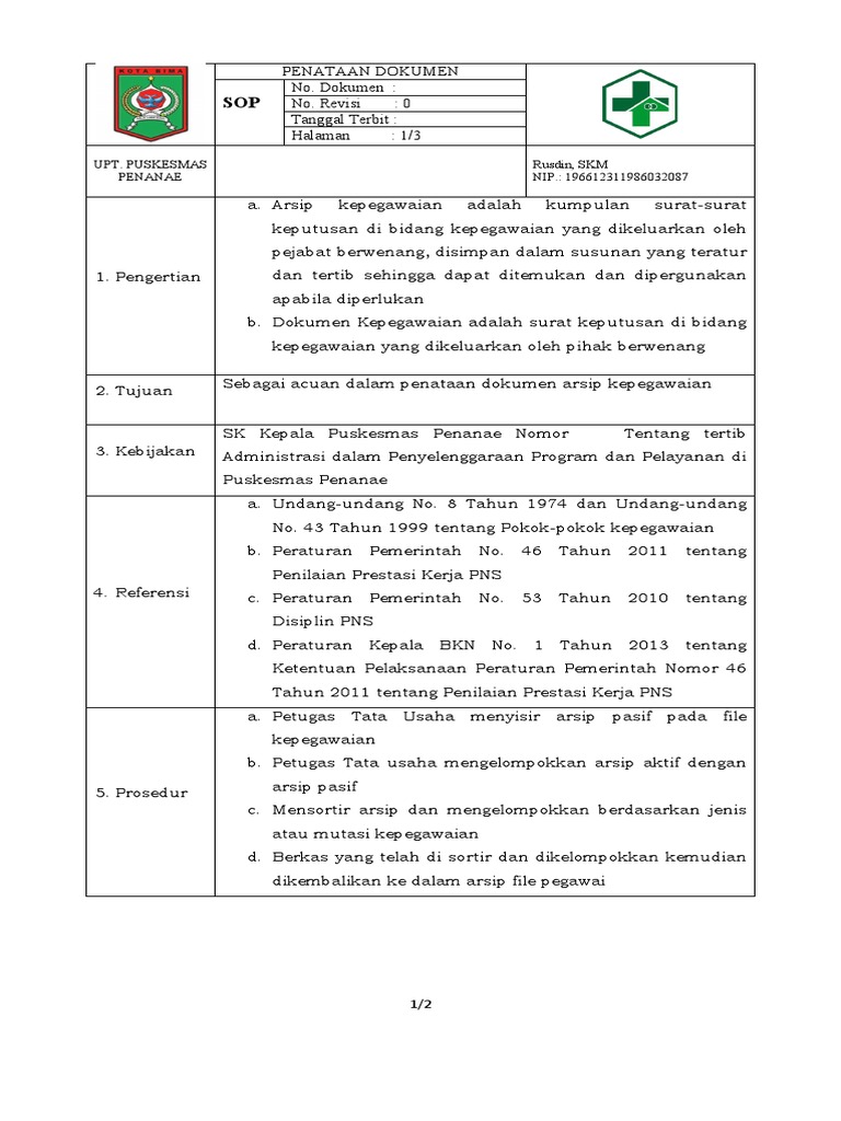 Penataan Dokumen Arsip Kepegawaian | PDF