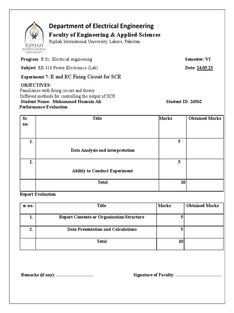 Lab 7 Power Electronics by Muhammad Husnain Ali | Download Free PDF | Electrical Network ...