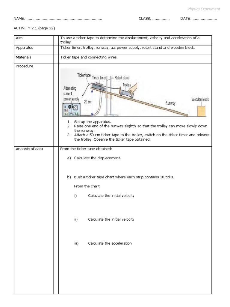 Physics Ticker Tape Experiment | PDF | Science & Mathematics