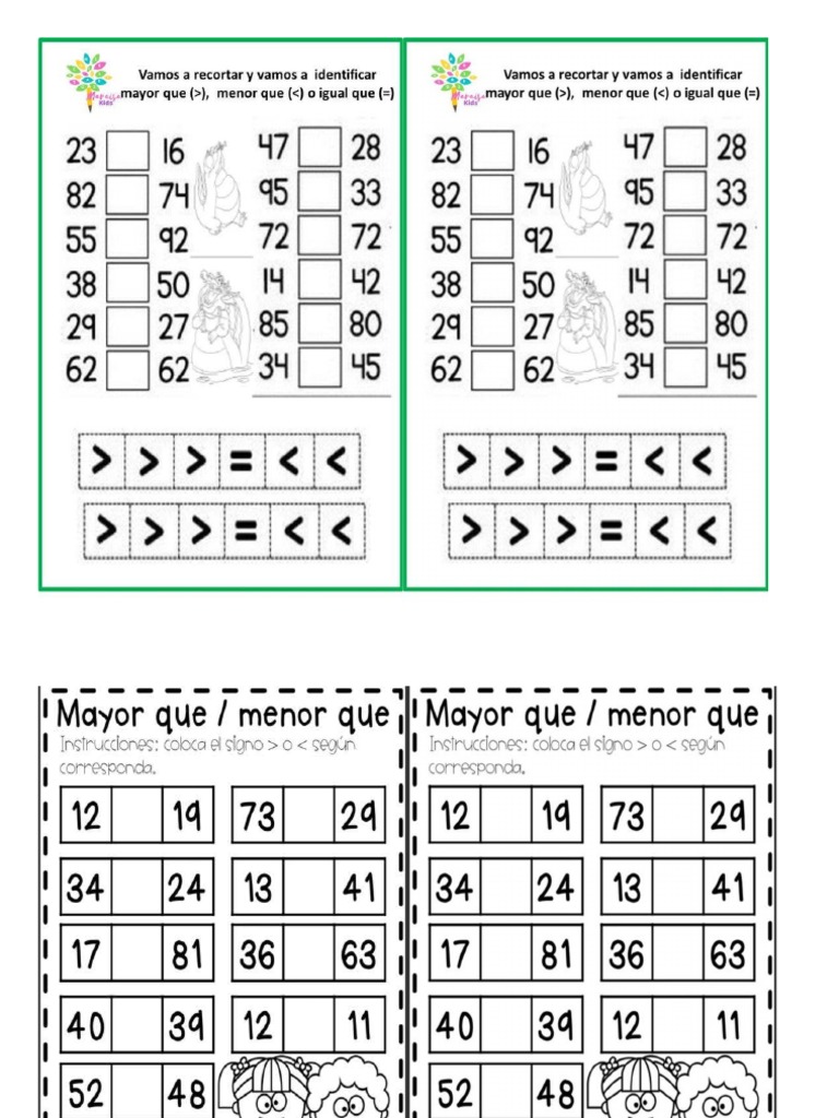 mayor menor o igual guia cuaderno | PDF