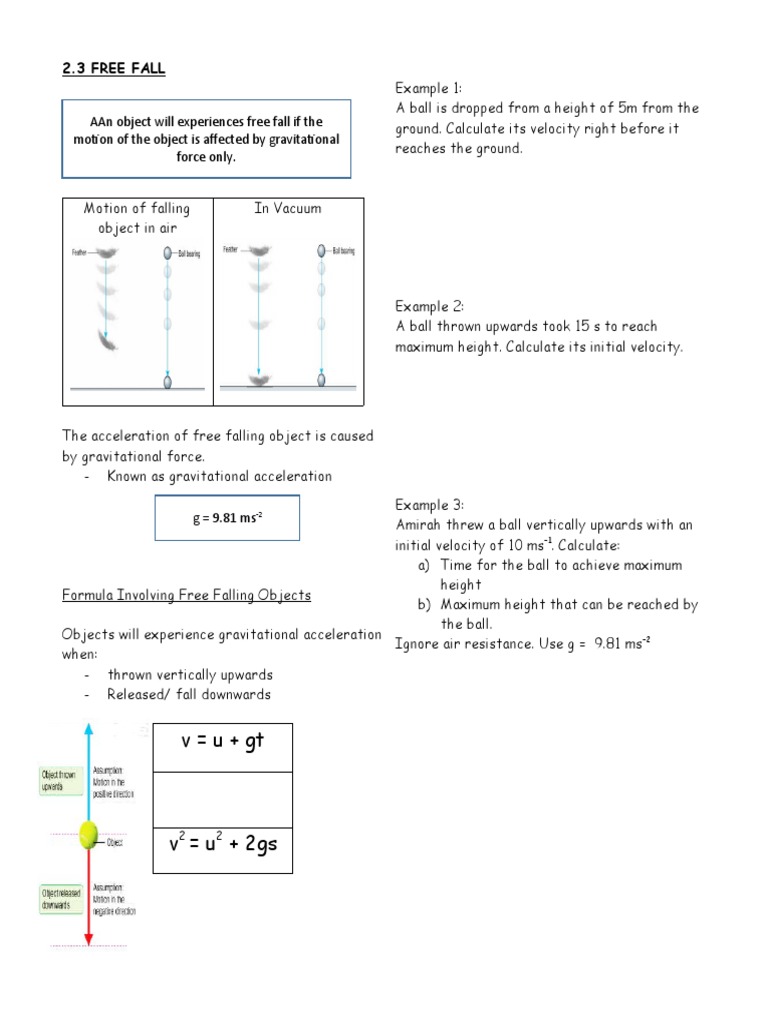 Notes F4 - 2.3 Free Fall | PDF