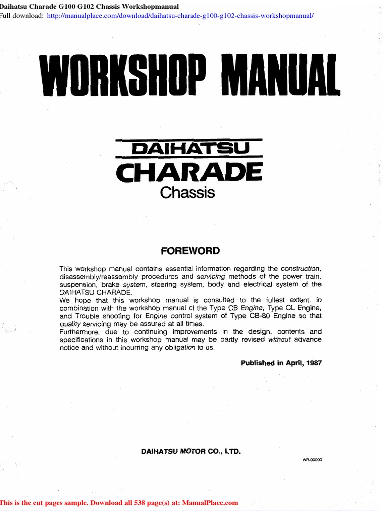 Daihatsu Charade g100 g102 Chassis Workshopmanual | PDF | Clutch ...