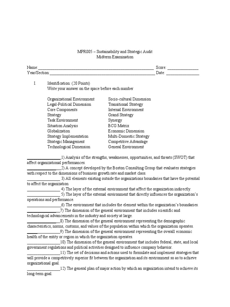 Sustainability and Strategic EXAMINATION | PDF