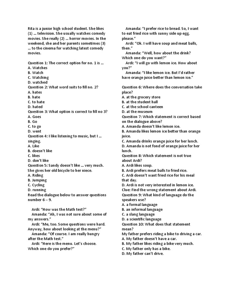 Rita is a Junior High School Student | PDF