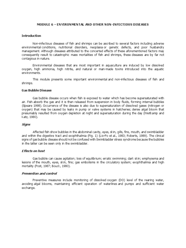 Non-Infectious Diseases in Fish | PDF | Wellness | Science & Mathematics