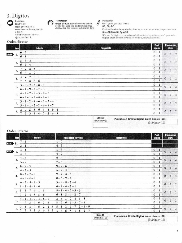 Protocolo Digitos WAIS IV | PDF