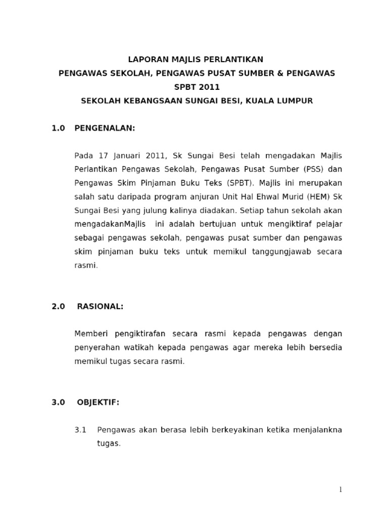 Laporan Majlis Perlantikan Pengawas - TOAZ - INFO | PDF