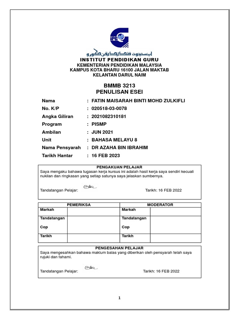 Penulisan Esei BMMB 3213 | PDF