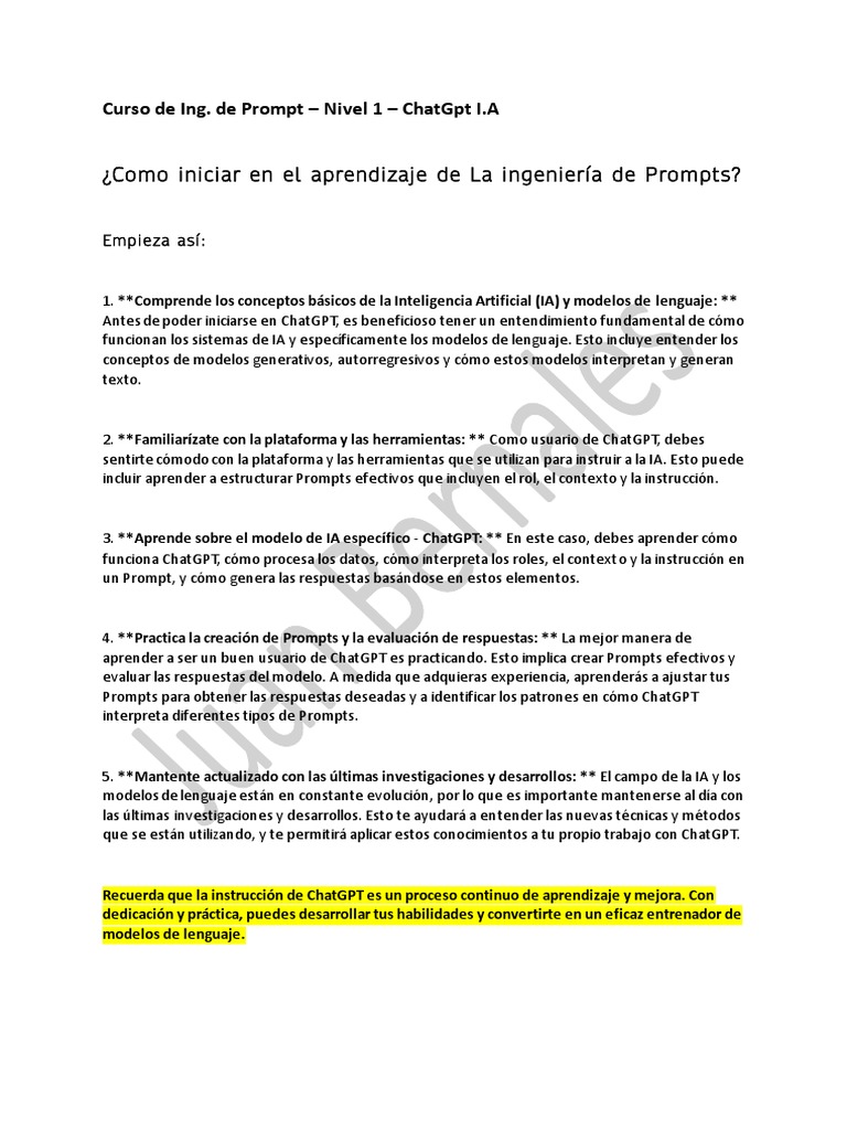 Curso de Ing. de Prompt - Nivel 1 | PDF | Crecimiento personal y ...