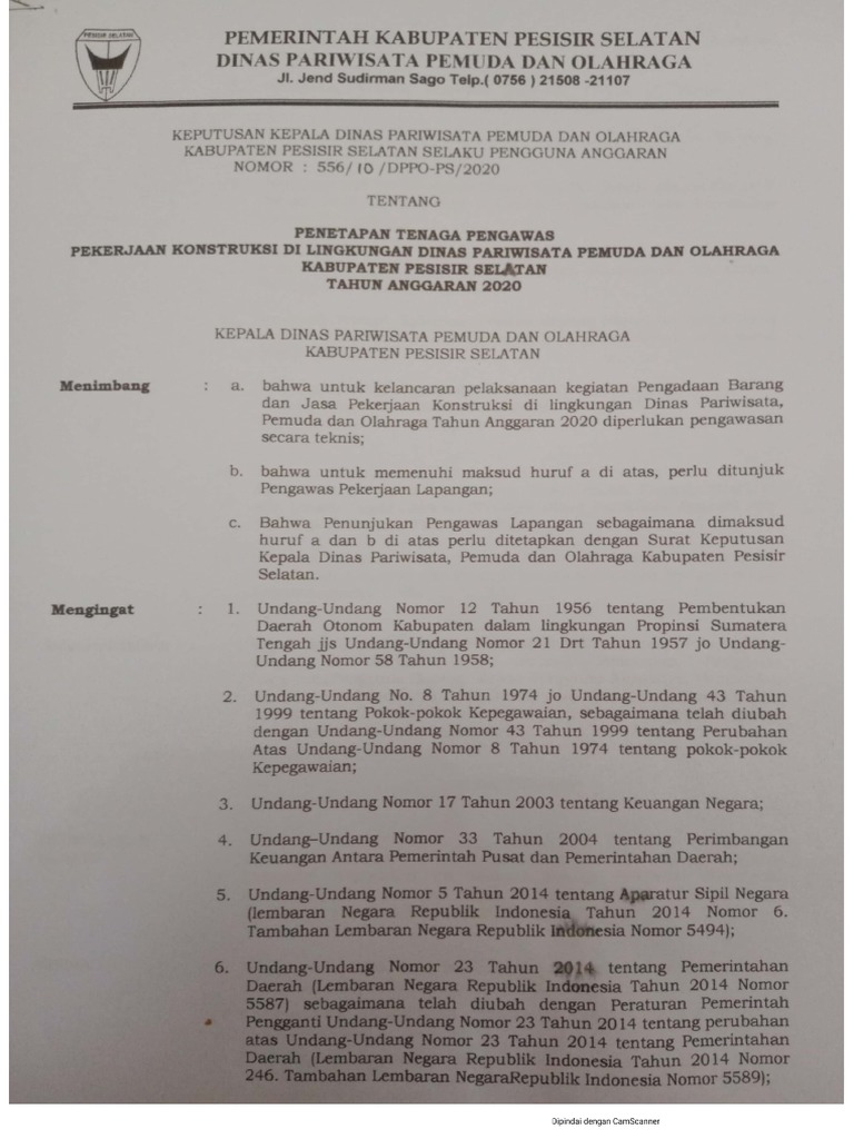 SK Penetepan Tenaga Pengawas Pekerjaan Konstruksi | PDF